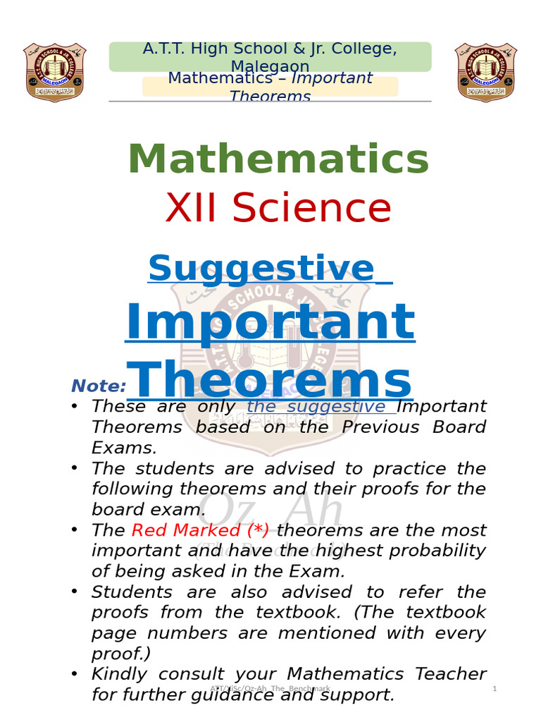 Important Theorems | PDF | Trigonometric Functions | Integral