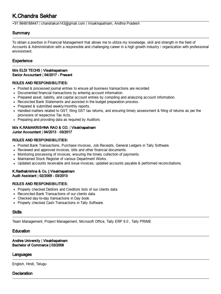 Chandra Sekhar CV | PDF