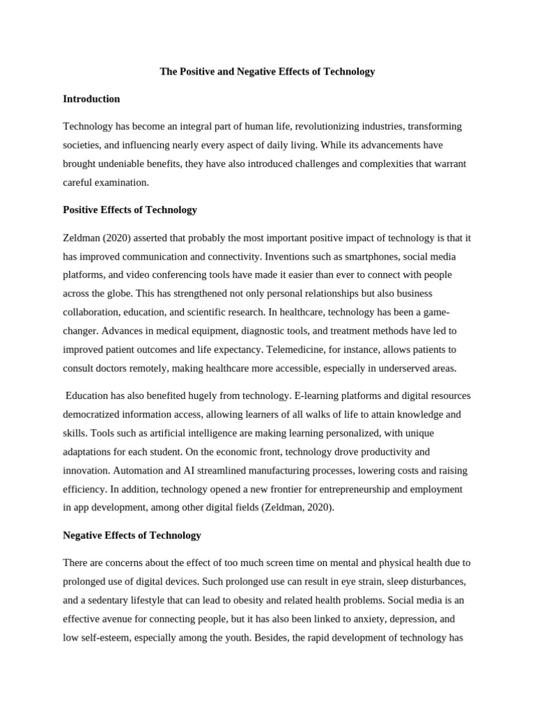 The Positive and Negative Effects of Technology | PDF