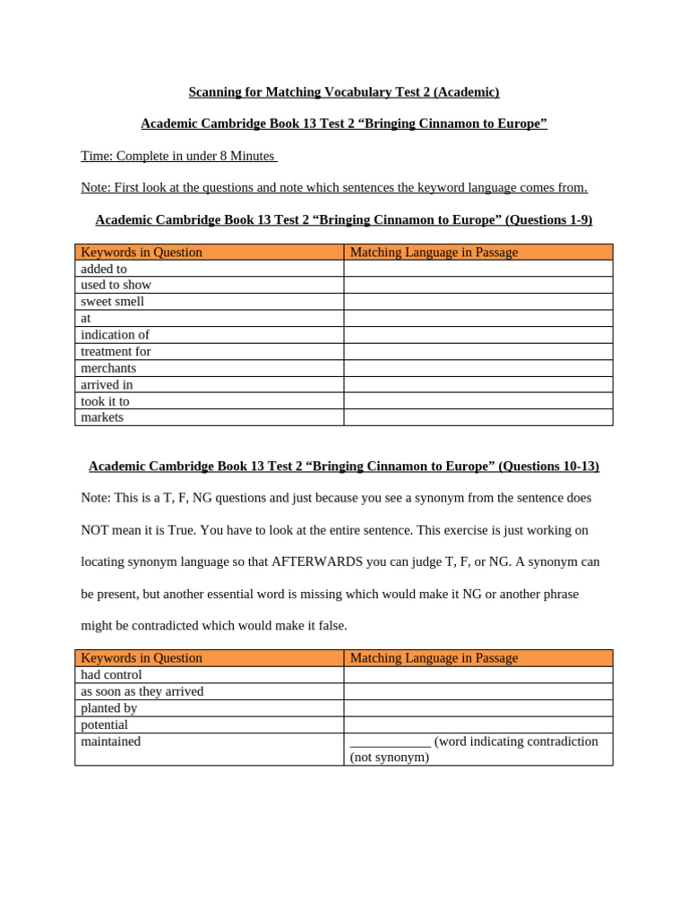 Scanning For Matching Vocabulary Test 2 | PDF