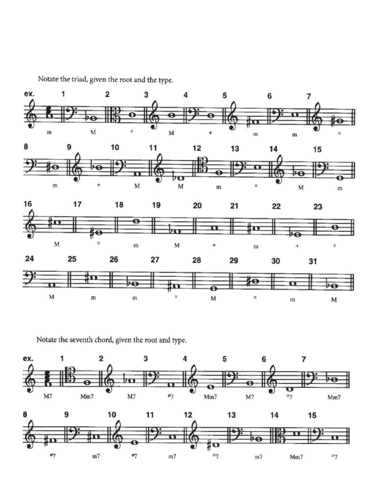 Music Theory Triad and 7th Chords Practice 1 | PDF