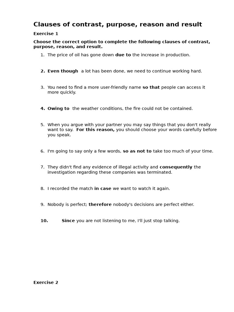 Clauses of Conrast, Purpose and Reason | PDF | Reason