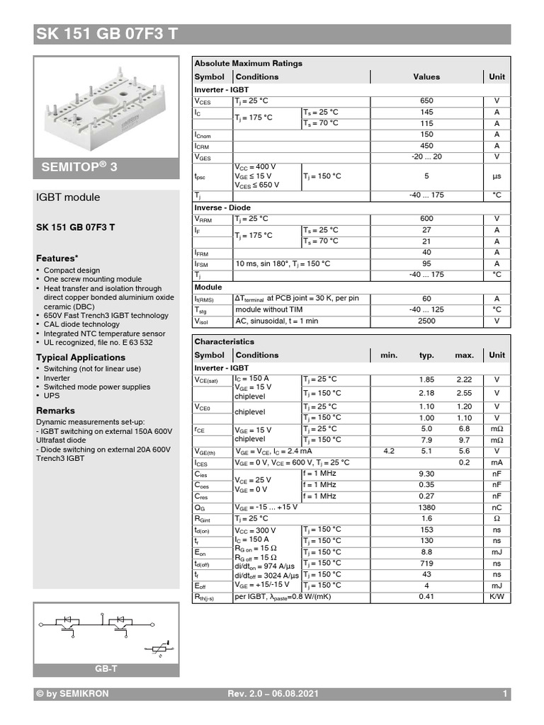 SEMITOP® 3 IGBT Module SK 151 GB 07F3 T | PDF | Electrostatic Discharge ...