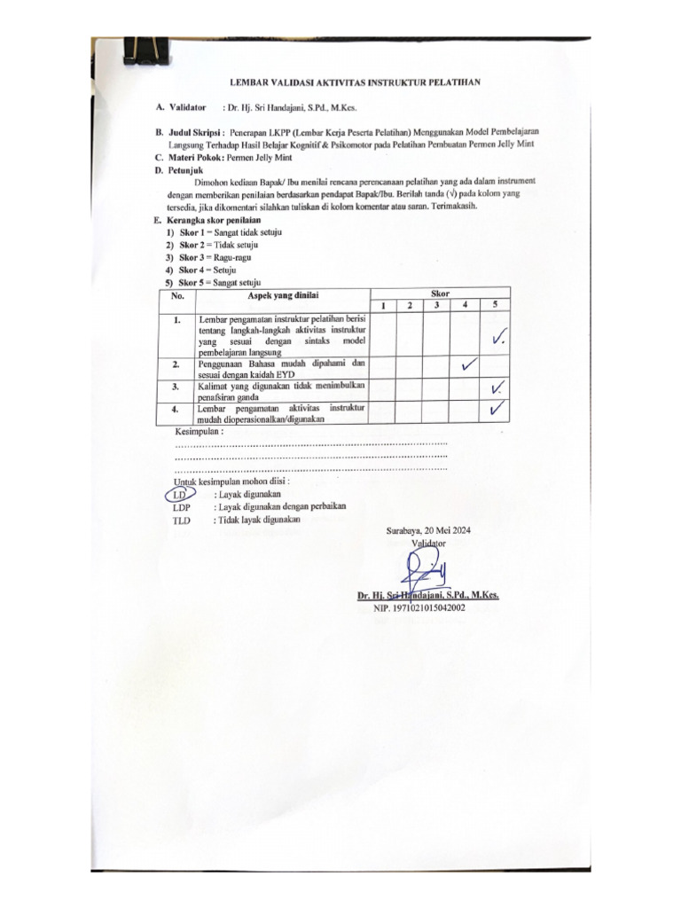 Lembar penilaian Validator 1 | PDF