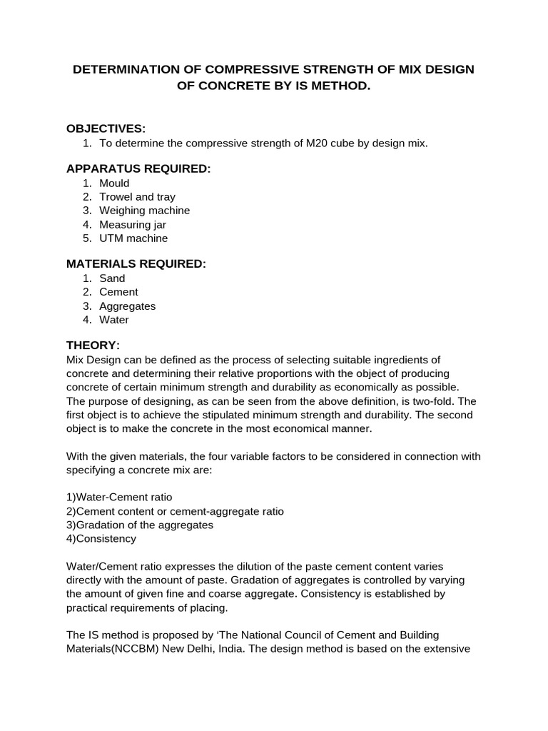 Determination of Compressive Strength of Mix Design of Concrete by Is ...