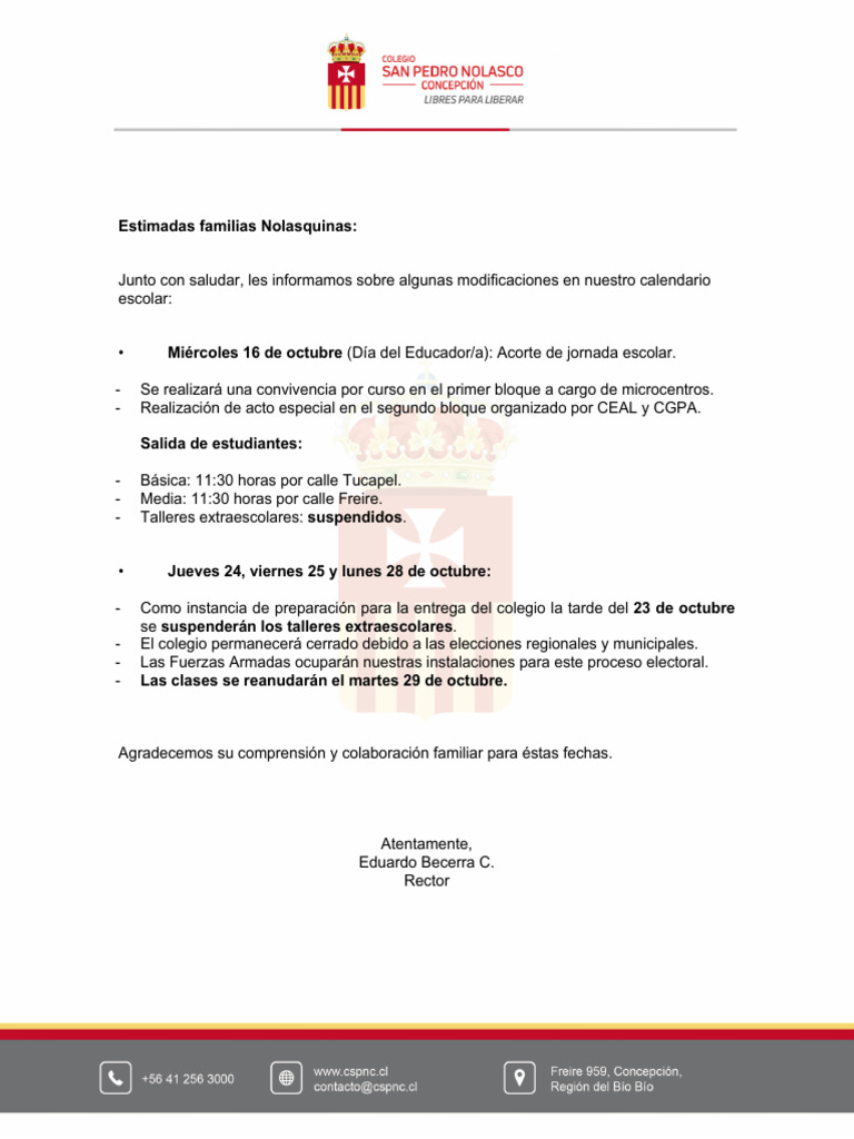 Modificaciones Calendario Escolar Octubre | PDF