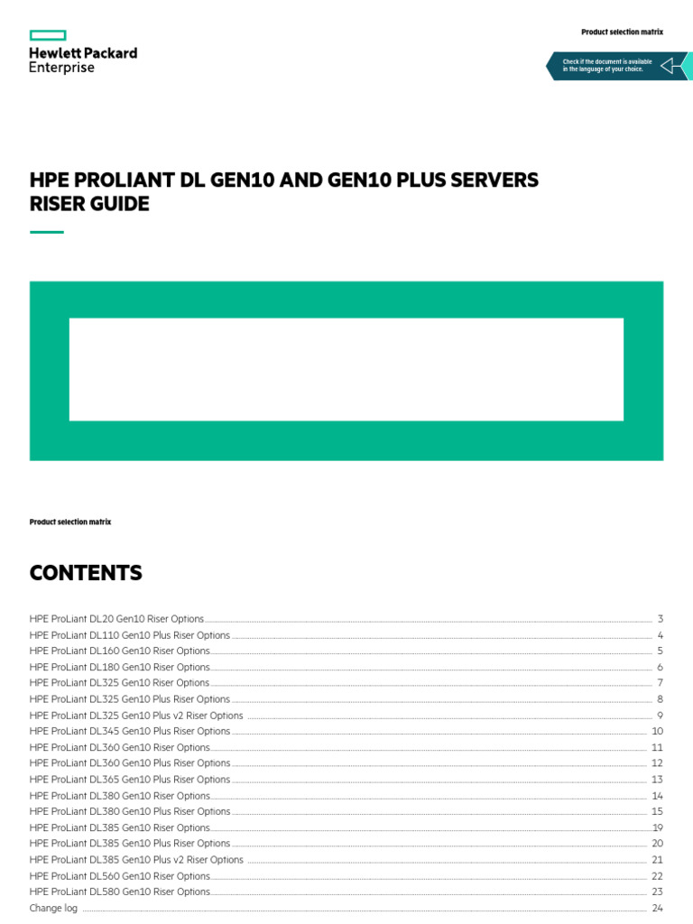 HPE ProLiant DL Gen10 and Gen10 Plus Servers Riser Guide Product ...