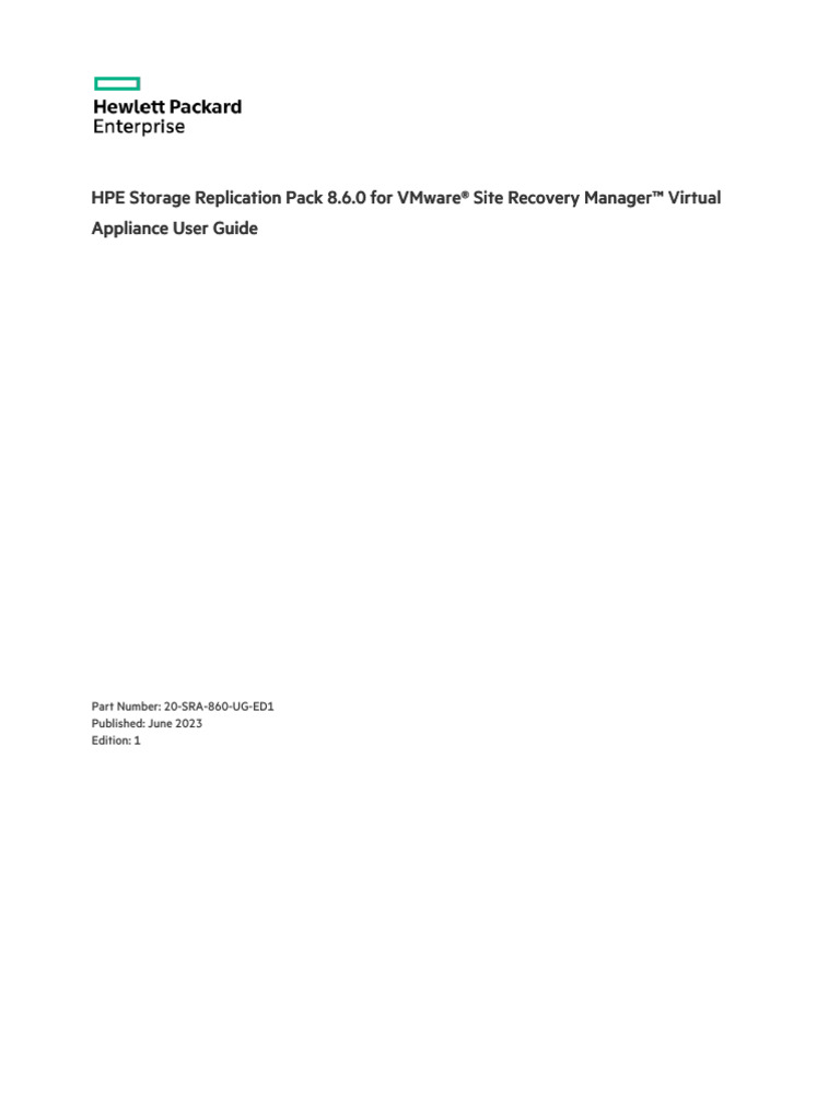 HPE - Sd00002911en - Us - HPE Storage Replication Pack 8.6.0 For VMware® Site Recovery Manager ...
