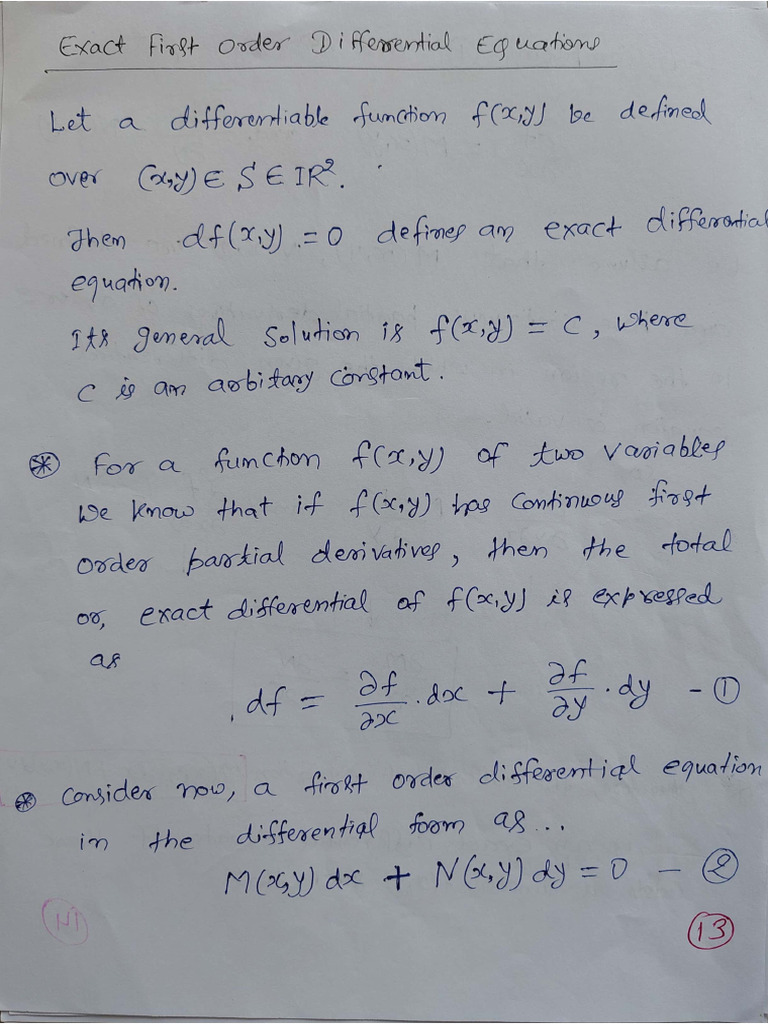 Exact First Order Differential Equations | PDF
