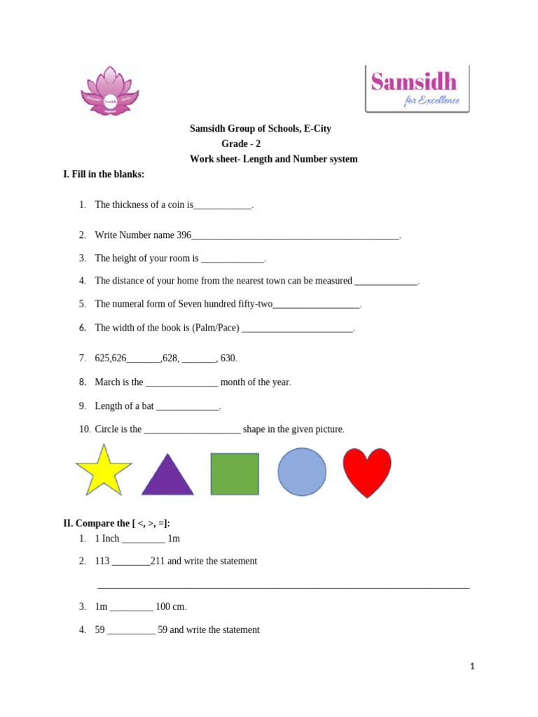 Grade -2 Math- Length & Number System Ws | PDF