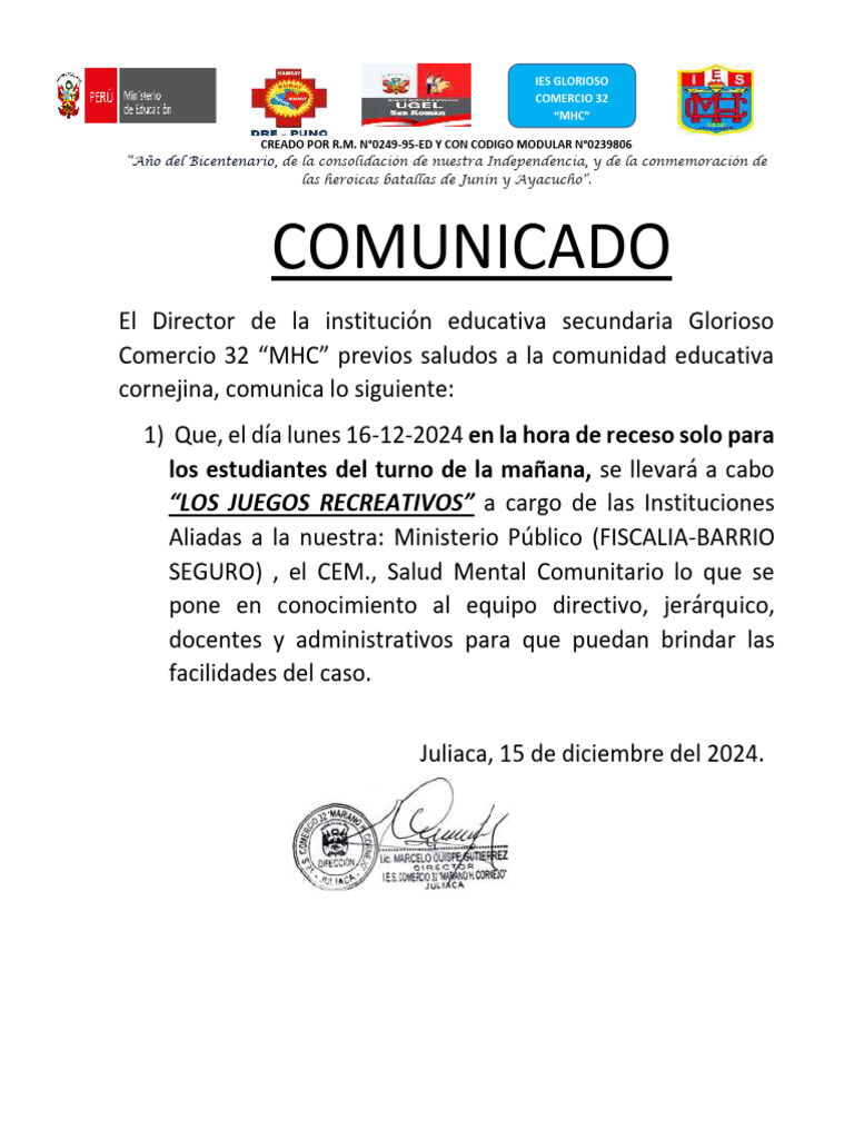 Comunicado Juegos Recreativos-16!12!2024xx | PDF