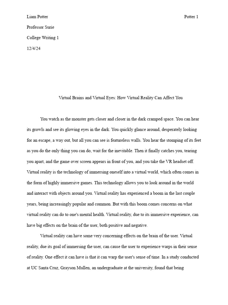 Technology Final Draft Pdf Virtual Reality Reality