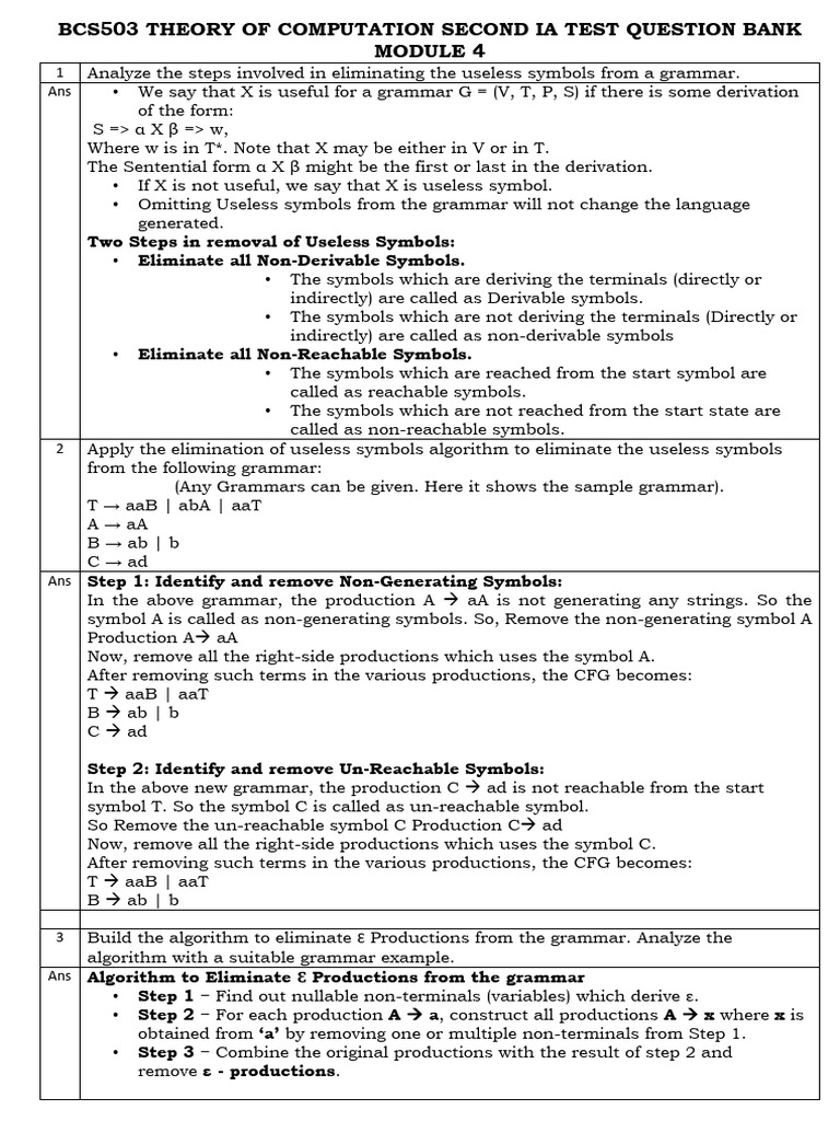 BCS503 TOC Second IA Test Question Bank | PDF | Syntax | Mathematics