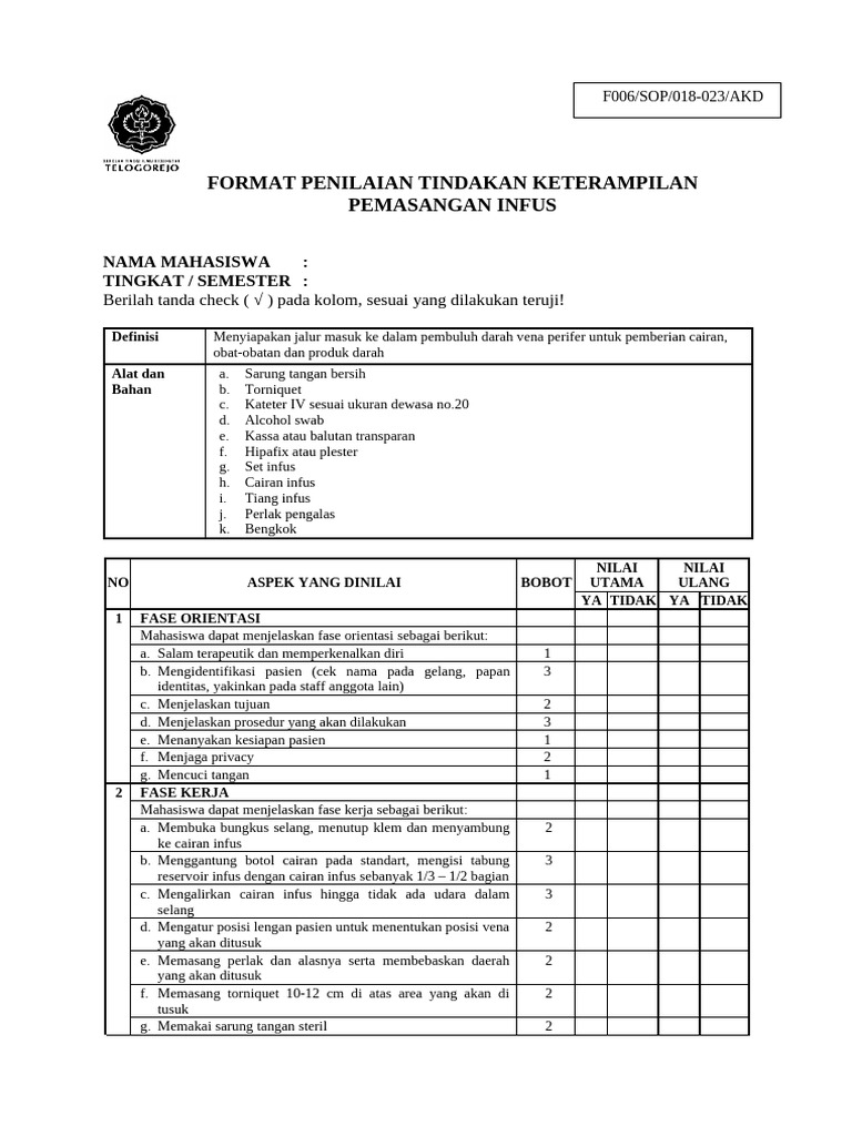 Contoh Tools Pemasangan Infus | PDF