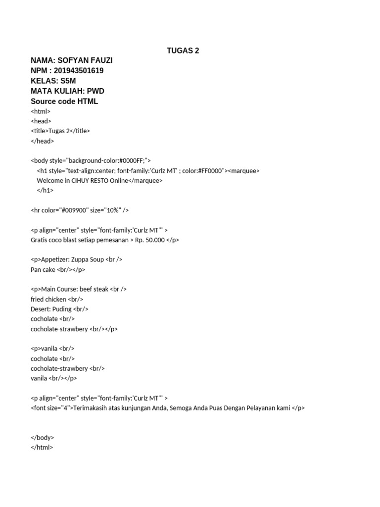 CIHUY RESTO Online Menu HTML | PDF