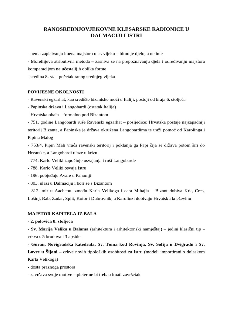Ranosrednjovjekovne Klesarske Radionice U Dalmaciji I Istri | PDF