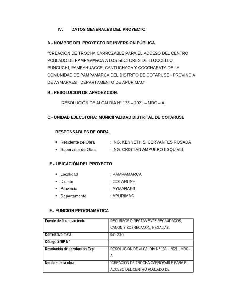 Datos Generales Del Proyecto O.K | PDF