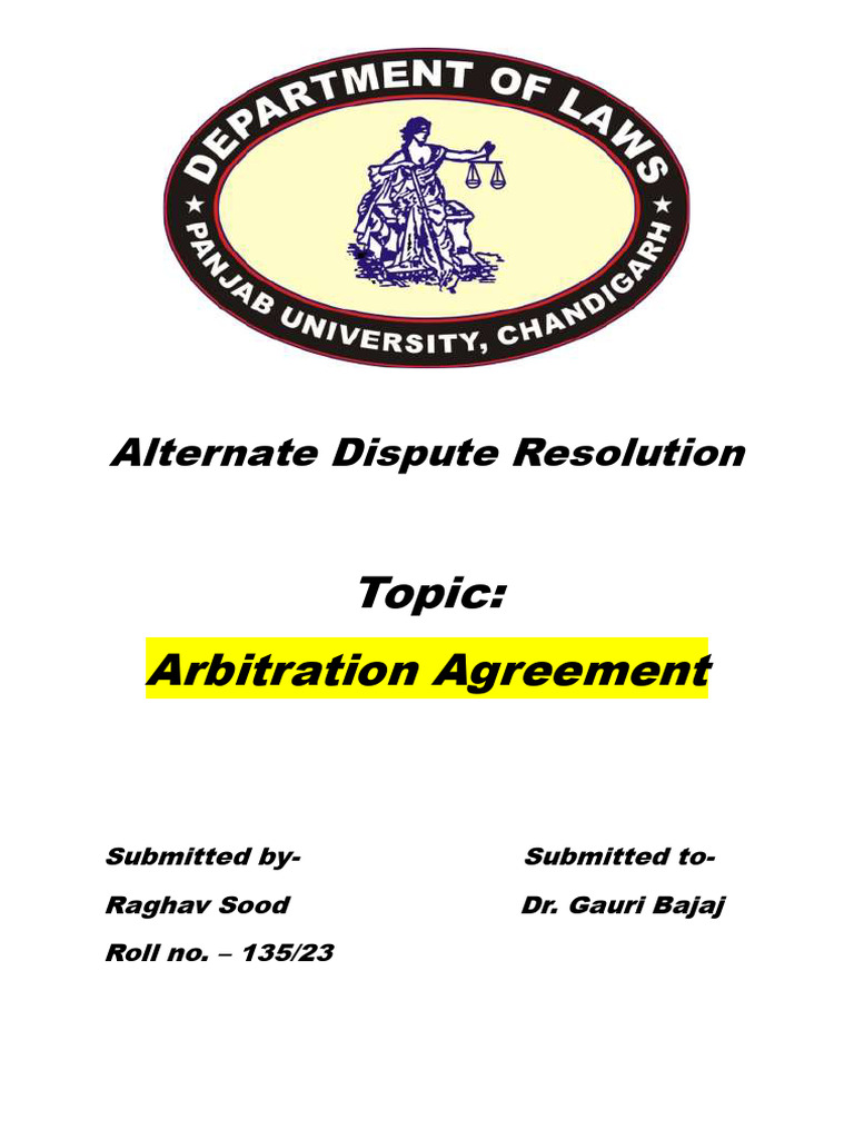 Topic: Arbitration Agreement: Alternate Dispute Resolution | PDF