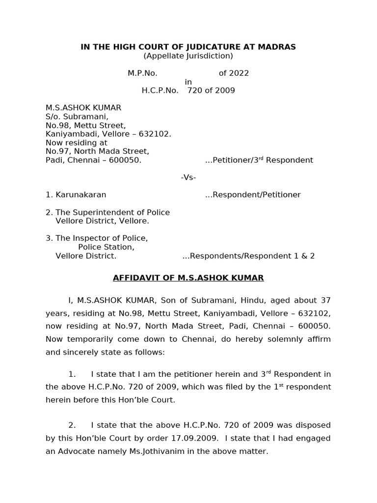 M.S.ashok Kumar - Third Party Affidavit (HCP) | PDF | Legal Procedure | Judiciaries