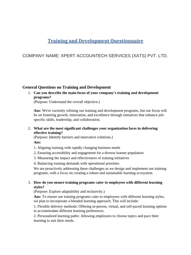 Training and Development Questionnaire (ANSWERS) UPDATED | PDF | Artificial Intelligence ...