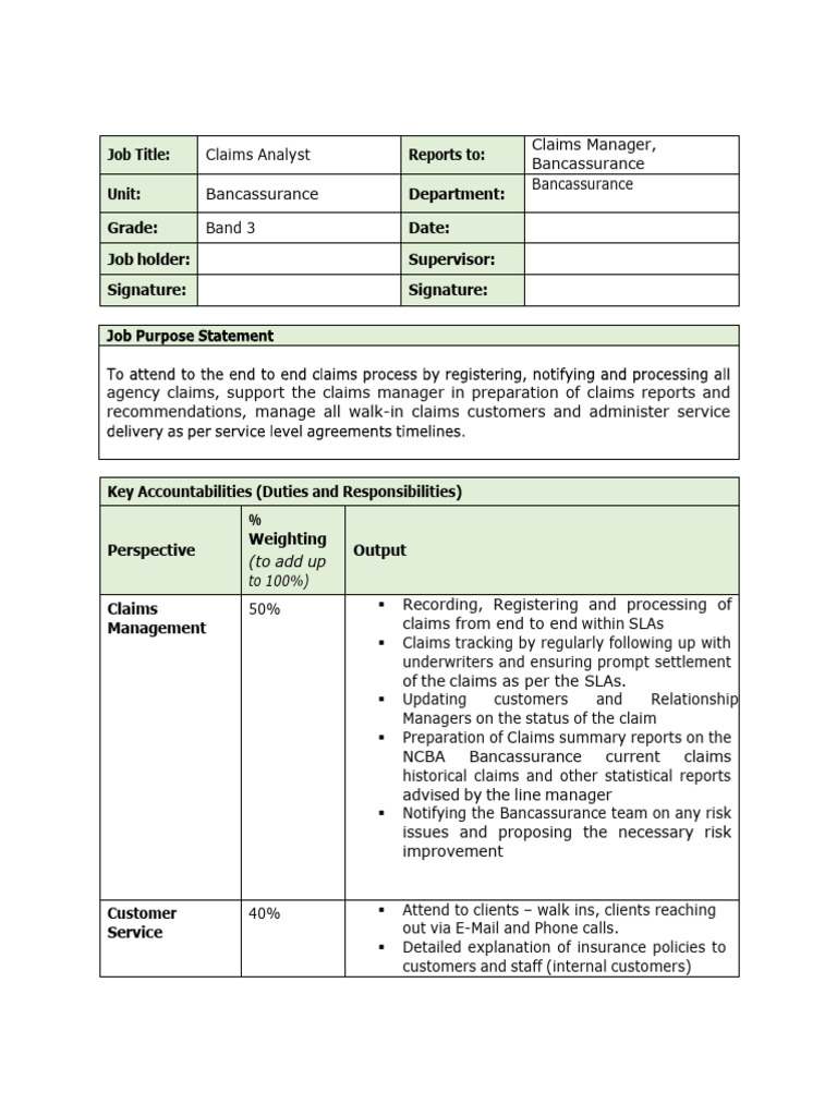 JD-Claims-Analyst | PDF | Service Level Agreement | Business