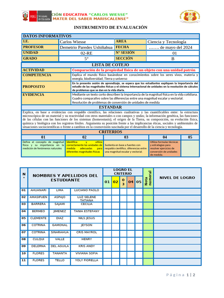 Instrumento de Eval. 5º B | PDF | Física | Vida