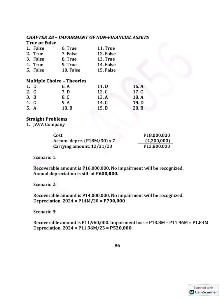 Impairment of Assets Key Answer | PDF