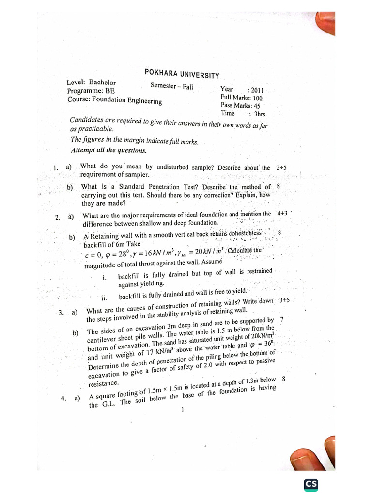 Foundation Engineering Quation Bank For Pokhara University | PDF