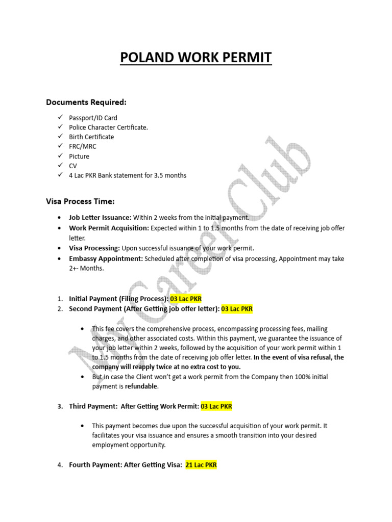 Poland Work Permit Details (01-10-24) | PDF