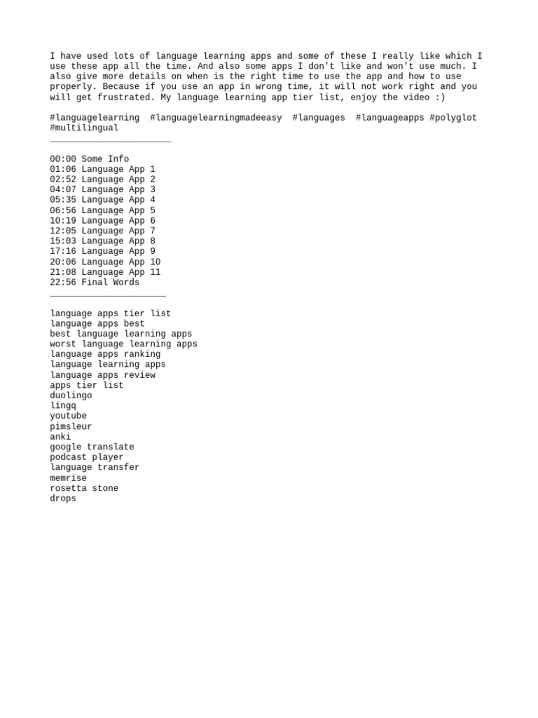 Language App Tier List & Tips | PDF