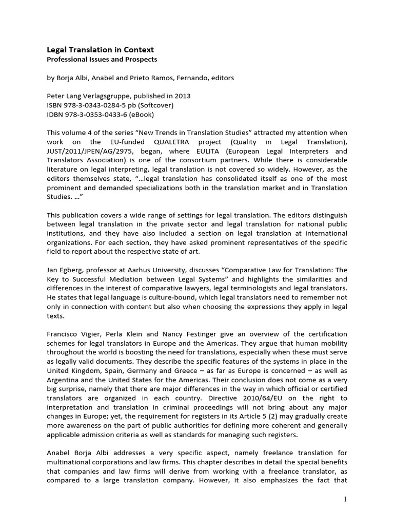Review-Legal Translation in Context | PDF | International Criminal ...