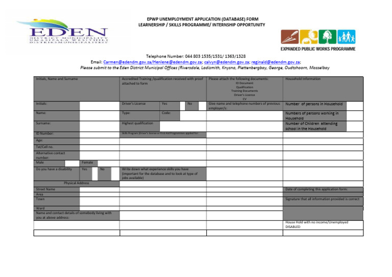 EPWP Application Form | PDF | Driver's License