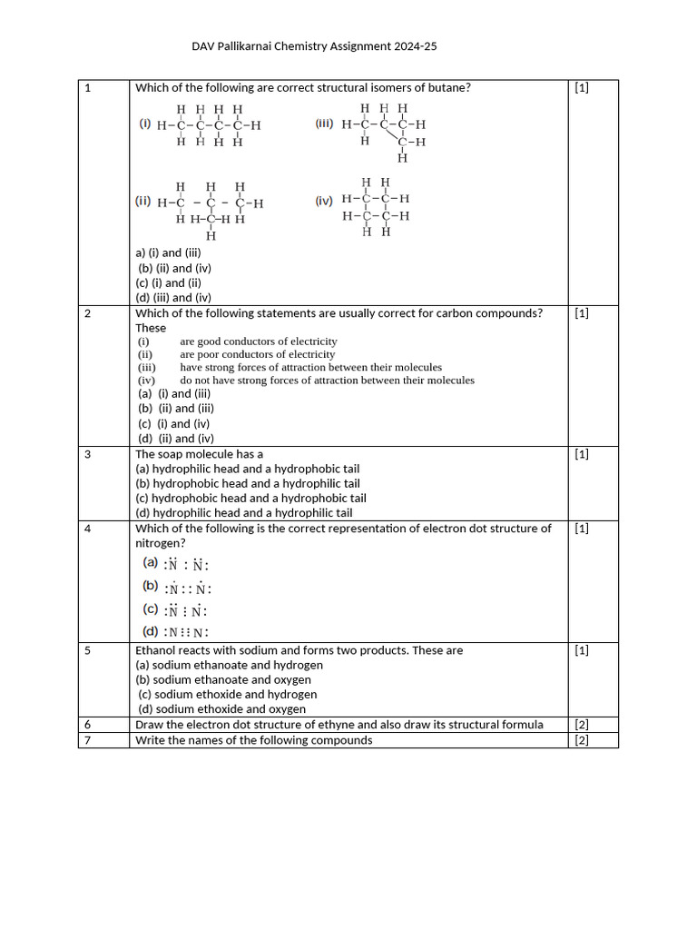 Carbon Compounds CLASS Test - 1 | PDF