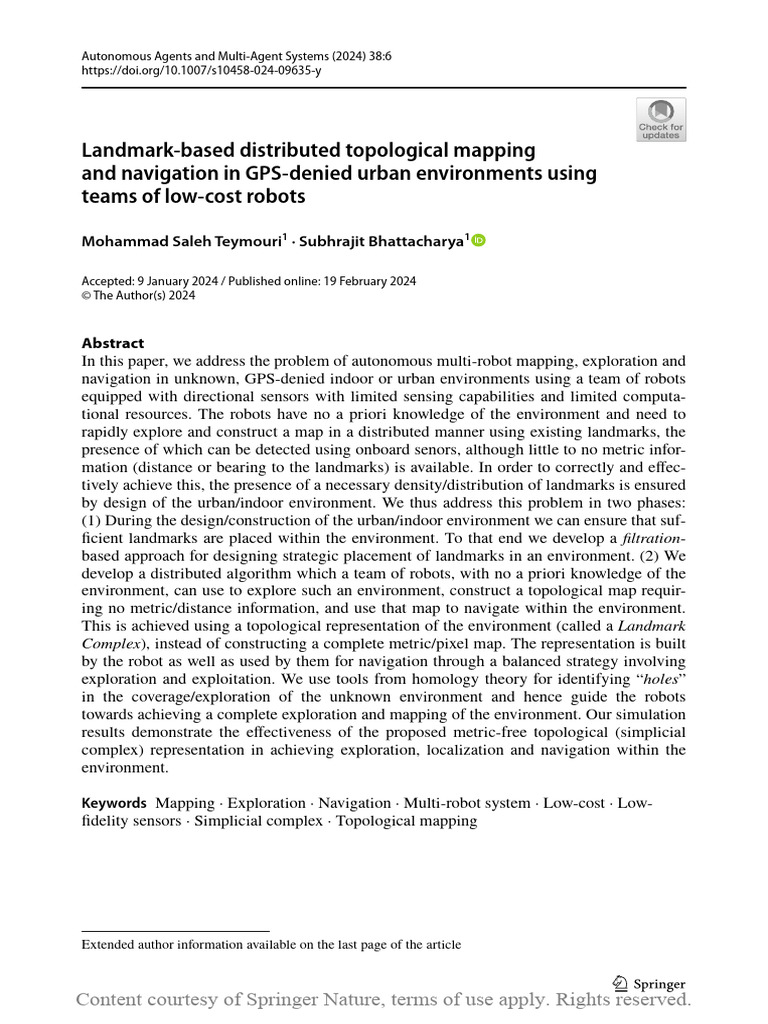 Landmark-Based Distributed Topological Mapping and | PDF