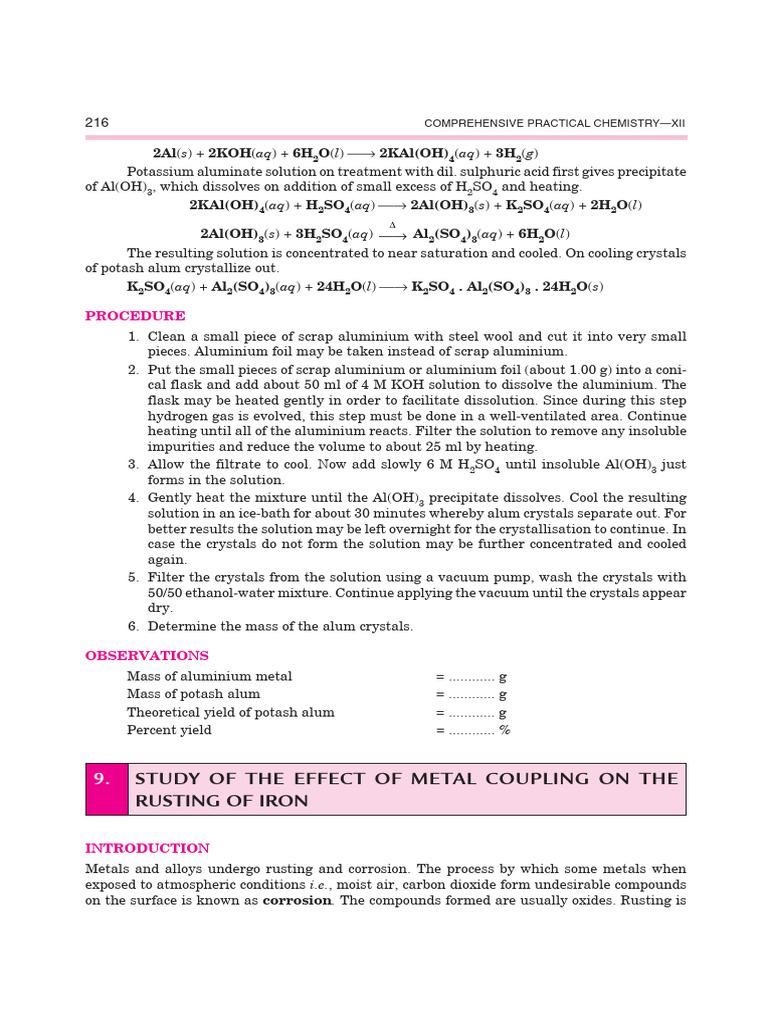 Potash Alum and Rusting of Iron Experiment | PDF | Rust | Corrosion