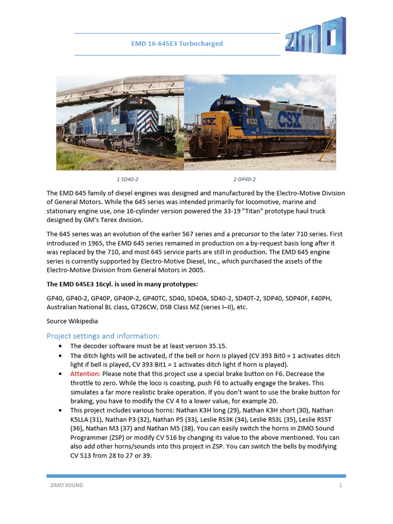 EMD 16-645E3 Description | PDF | Locomotives | Engines