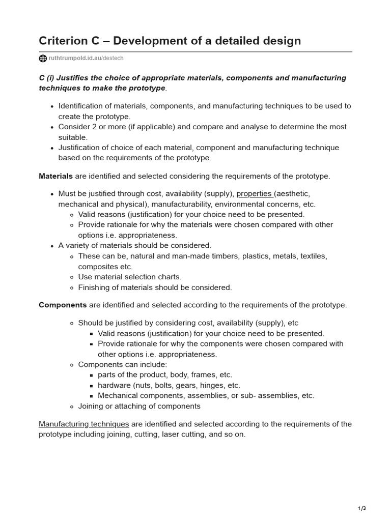 Criterion C - Development of A Detailed Design | PDF | Prototype ...