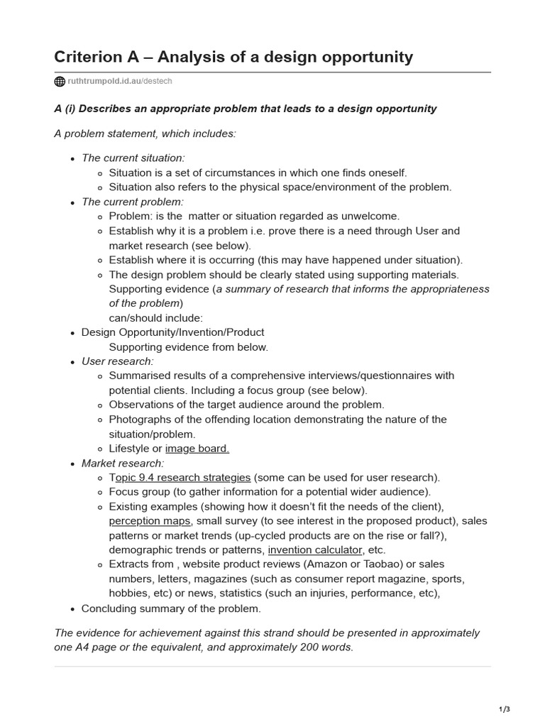 Criterion A - Analysis of A Design Opportunity | PDF | Marketing ...
