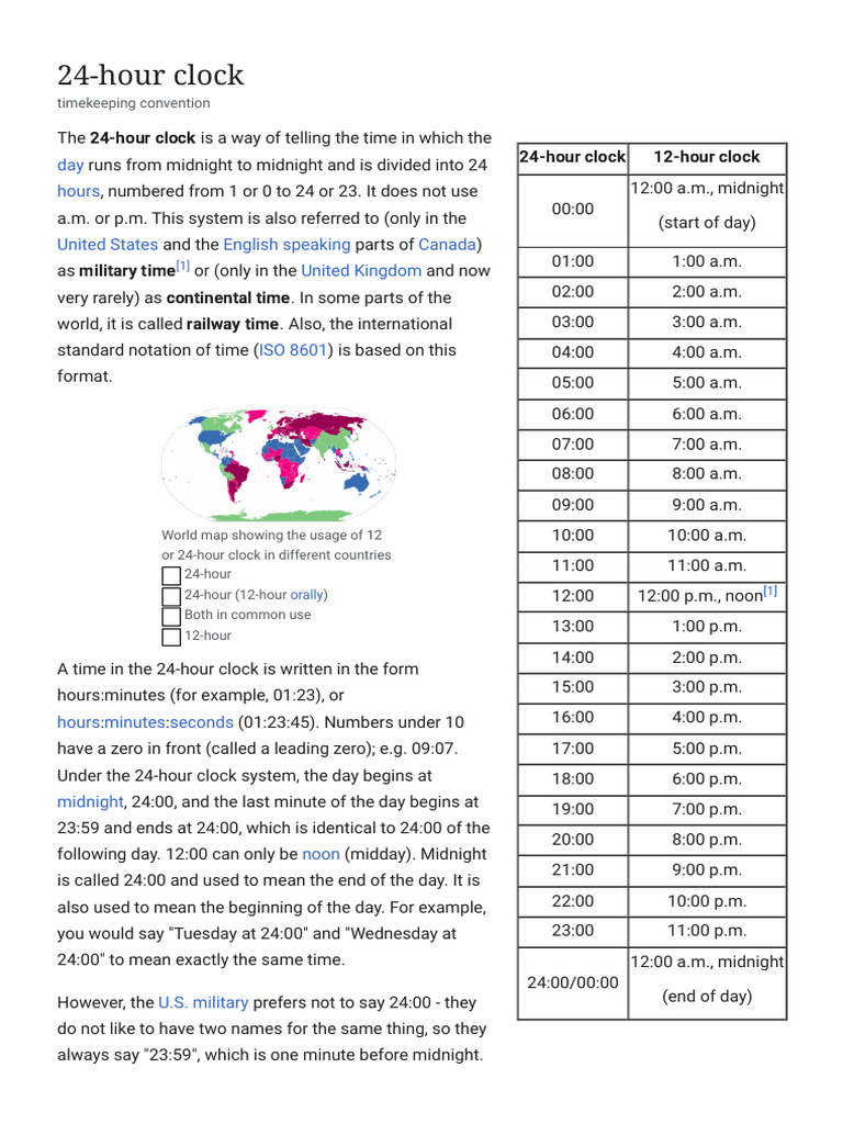 24-Hour Clock - Simple English Wikipedia, The Free Encyclopedia | PDF | Units Of Measurement ...