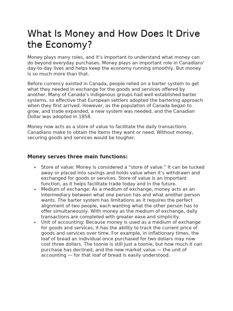Understanding Money's Role in Canada's Economy | PDF | Money | Medium ...