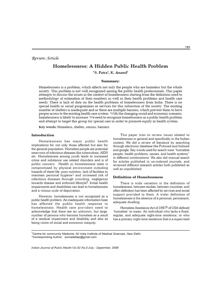 Homelessness A Hidden Public Health Problem.13 | PDF | Homelessness ...