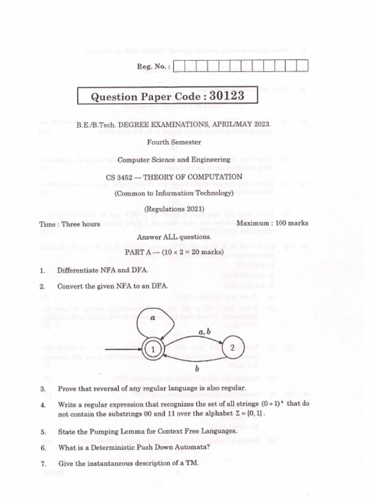 CSE-AM-2023-CS 3452-Theory of Computation-507516547-AM23C | PDF