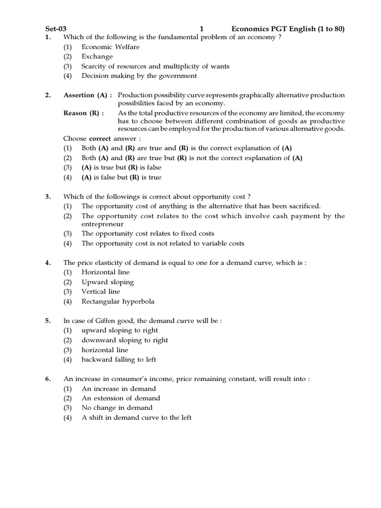L Set 03 PGT (Direct) 051 To 130 Economics English | PDF | Demand ...