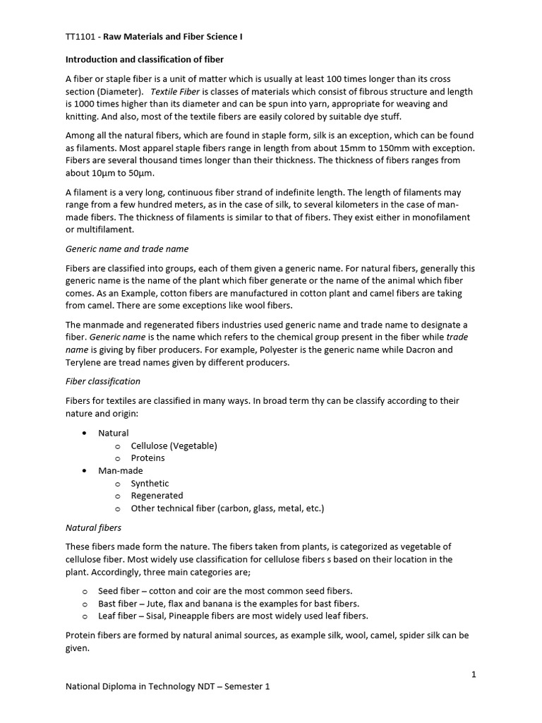 Introduction and Classification of Fiber | PDF | Fibers | Rayon