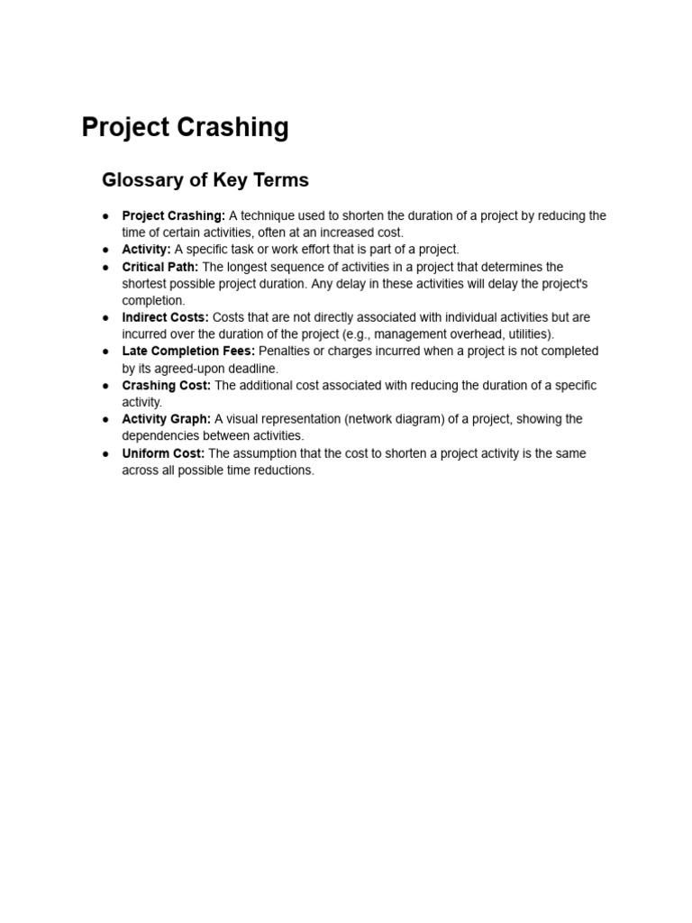 Project Crashing - Glossary | PDF