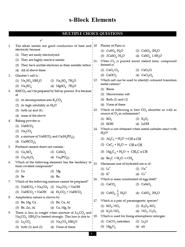 Assign01 S-Block Elements | PDF | Hydroxide | Sodium