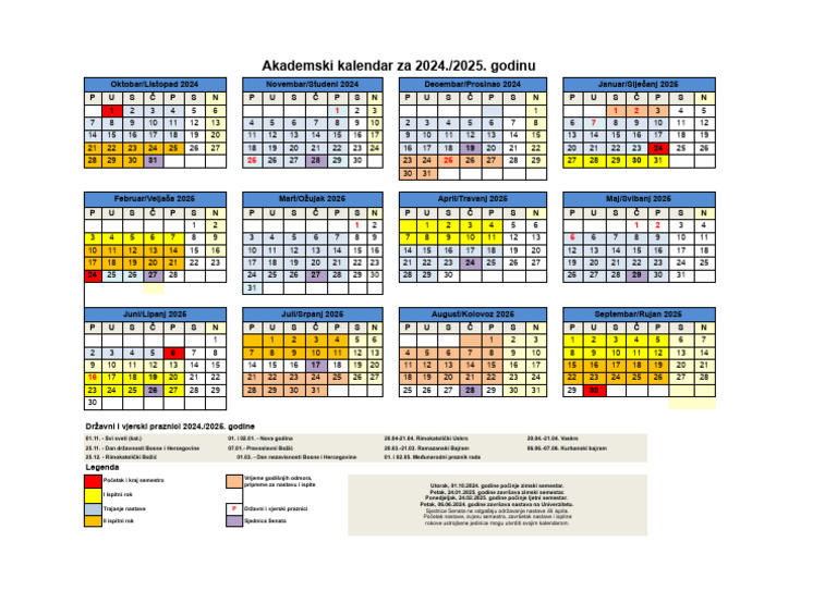 Akademski Kalendar 2024-2025 | PDF