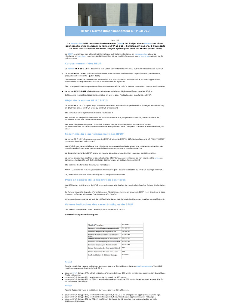 Dimensionnement BFUP selon NF P 18-710 | PDF | Béton | Matériaux