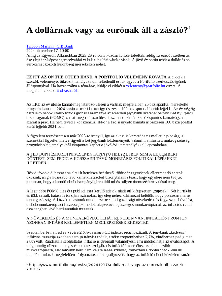 A Dollárnak Vagy Az Eurónak Áll A Zászló | PDF