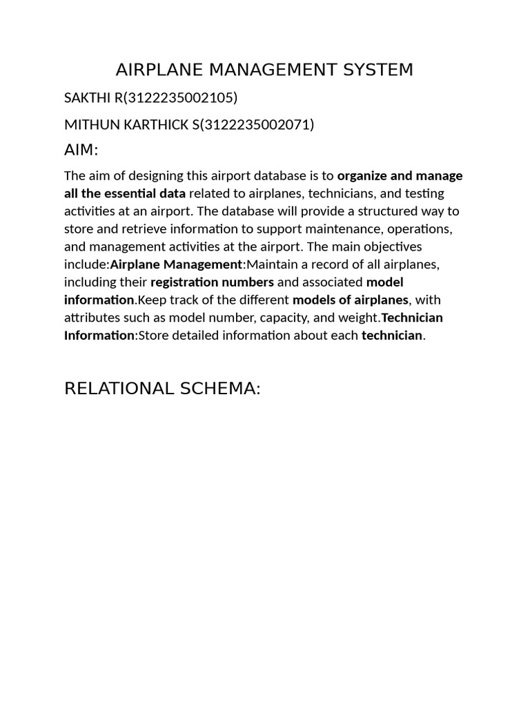 Airplane Management System | PDF | Databases | Software